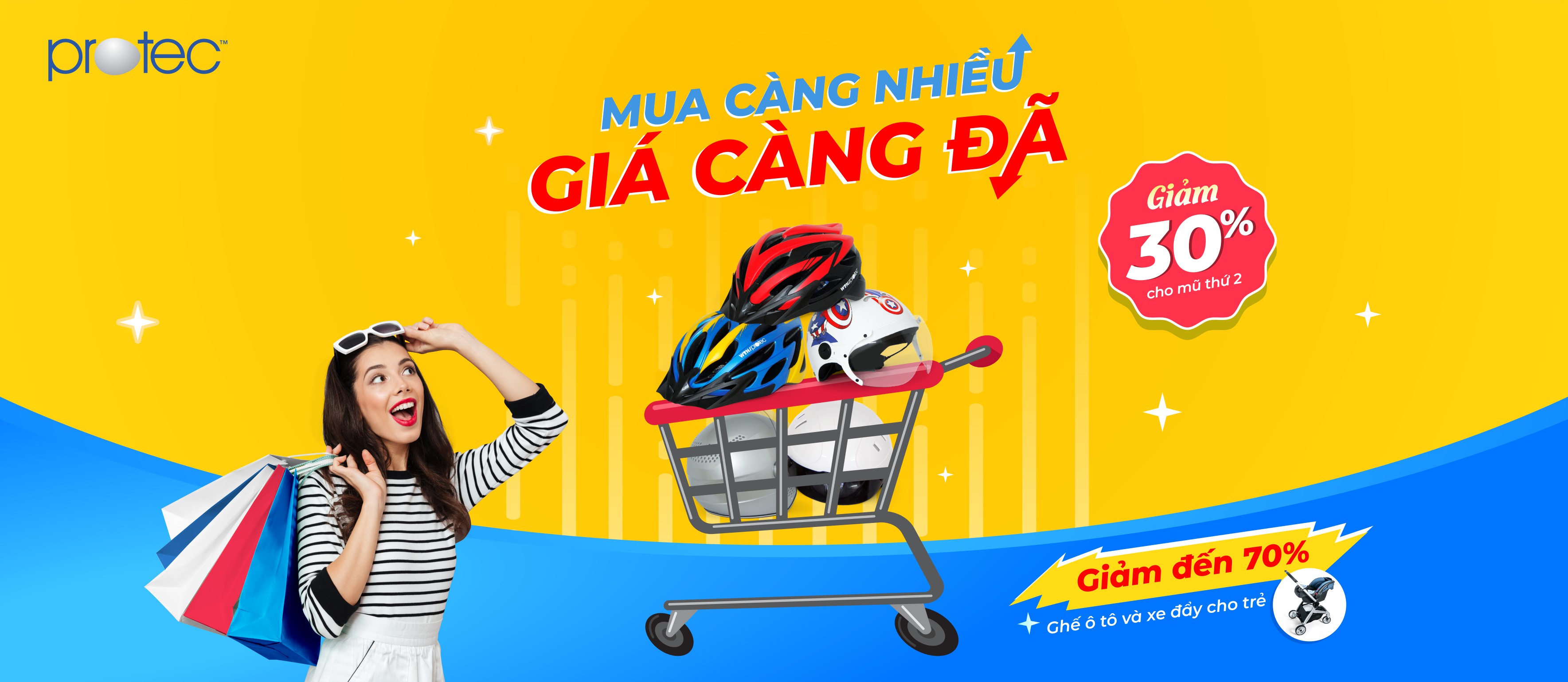 Mũ bảo hiểm Protec – Mua càng nhiều, Giá càng đã